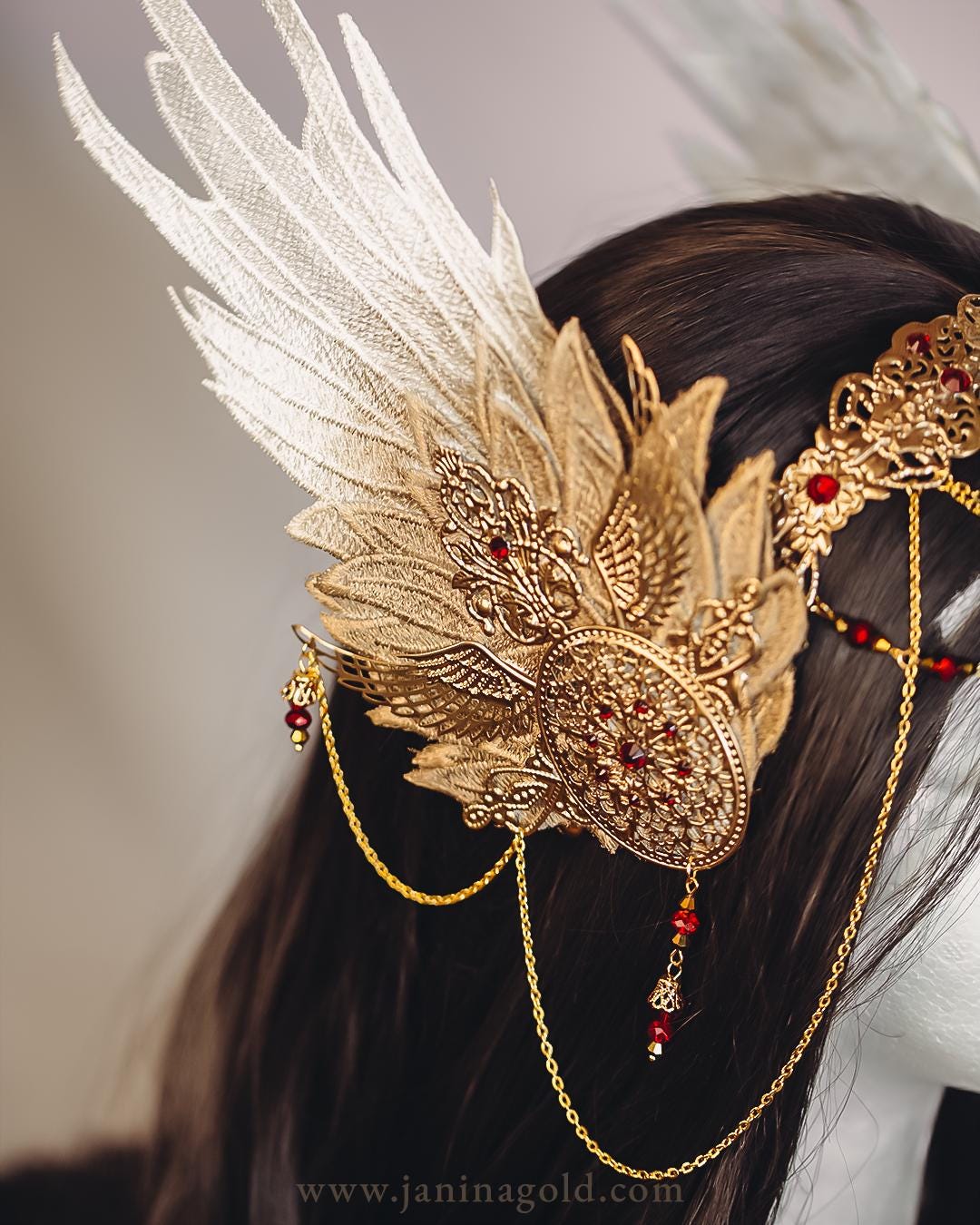 Gold and Red Valkyrie Crown, Festival Headdress, Cosplay Tiara, Bridal ...