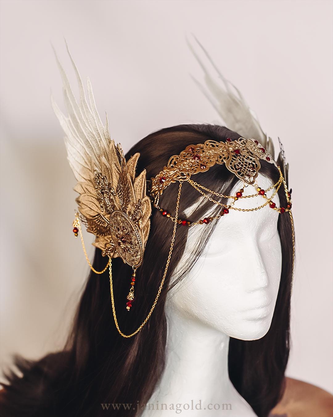 Gold and Red Valkyrie Crown, Festival Headdress, Cosplay Tiara, Bridal ...