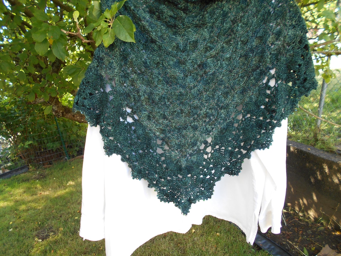 Deep Forest Green Crochet Shawl - Etsy