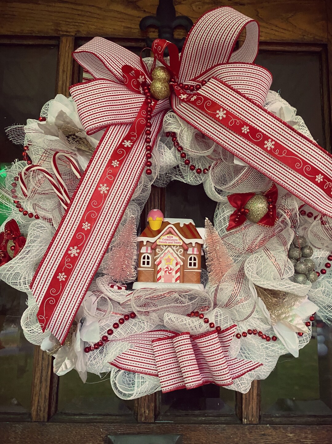 22 Inch Red White and Pink Deco Mesh Gingerbread House - Etsy