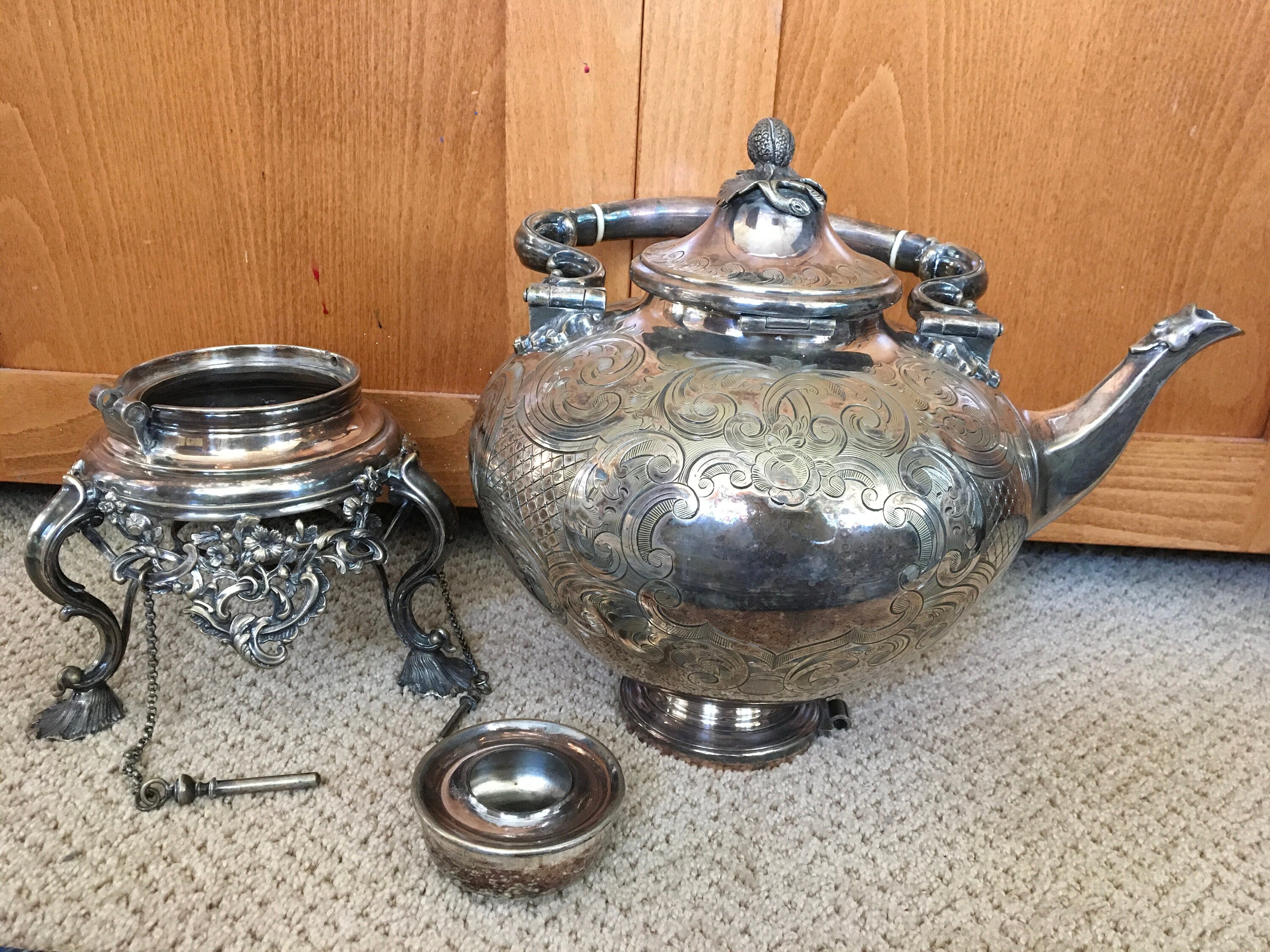 Antique English Silverplate Tea Pot Samovar Tilting Pot on Stand With ...