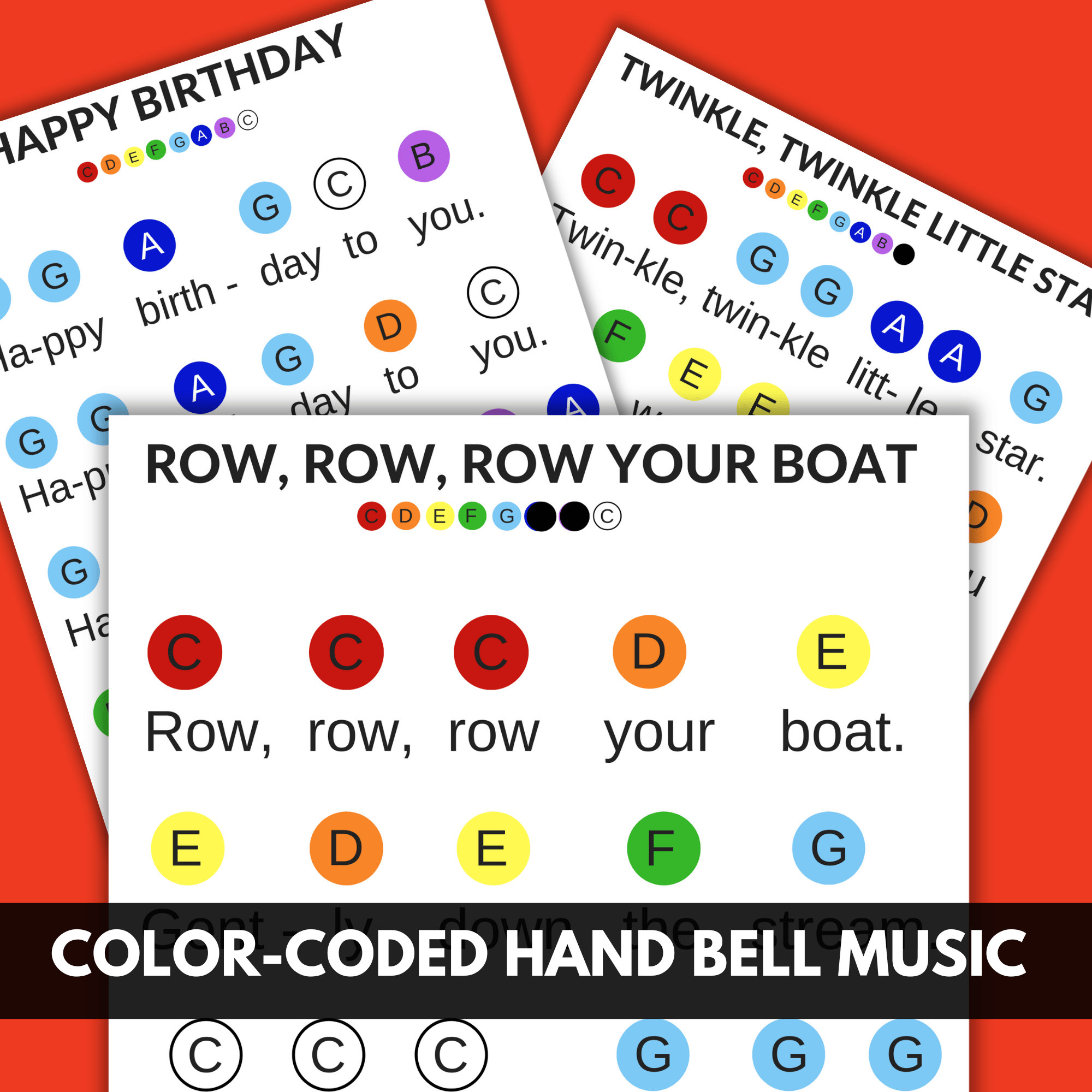 6 Printable Hand Bell Songs Classic Songs Color coded Hand Bell Sheet Music Children s Music Sheets Digital Download Etsy UK