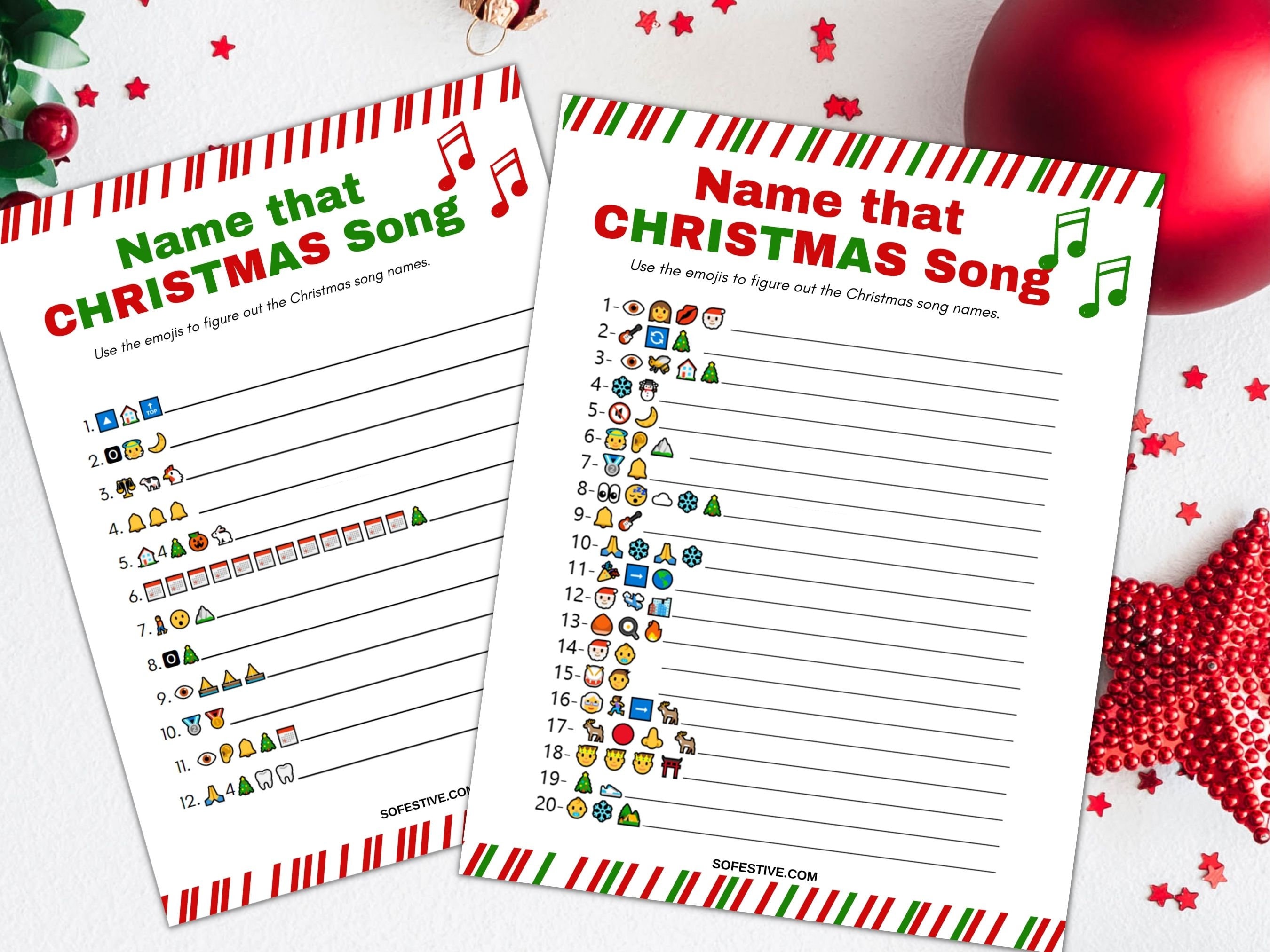 Christmas Songs Emoji Game | Name That Tune Pictionary | Printable ...