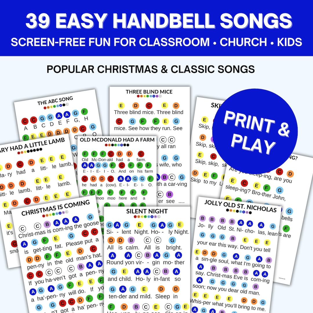 39 Handbell Songs Ebook - Classic & Christmas, Color-coded (digital ...