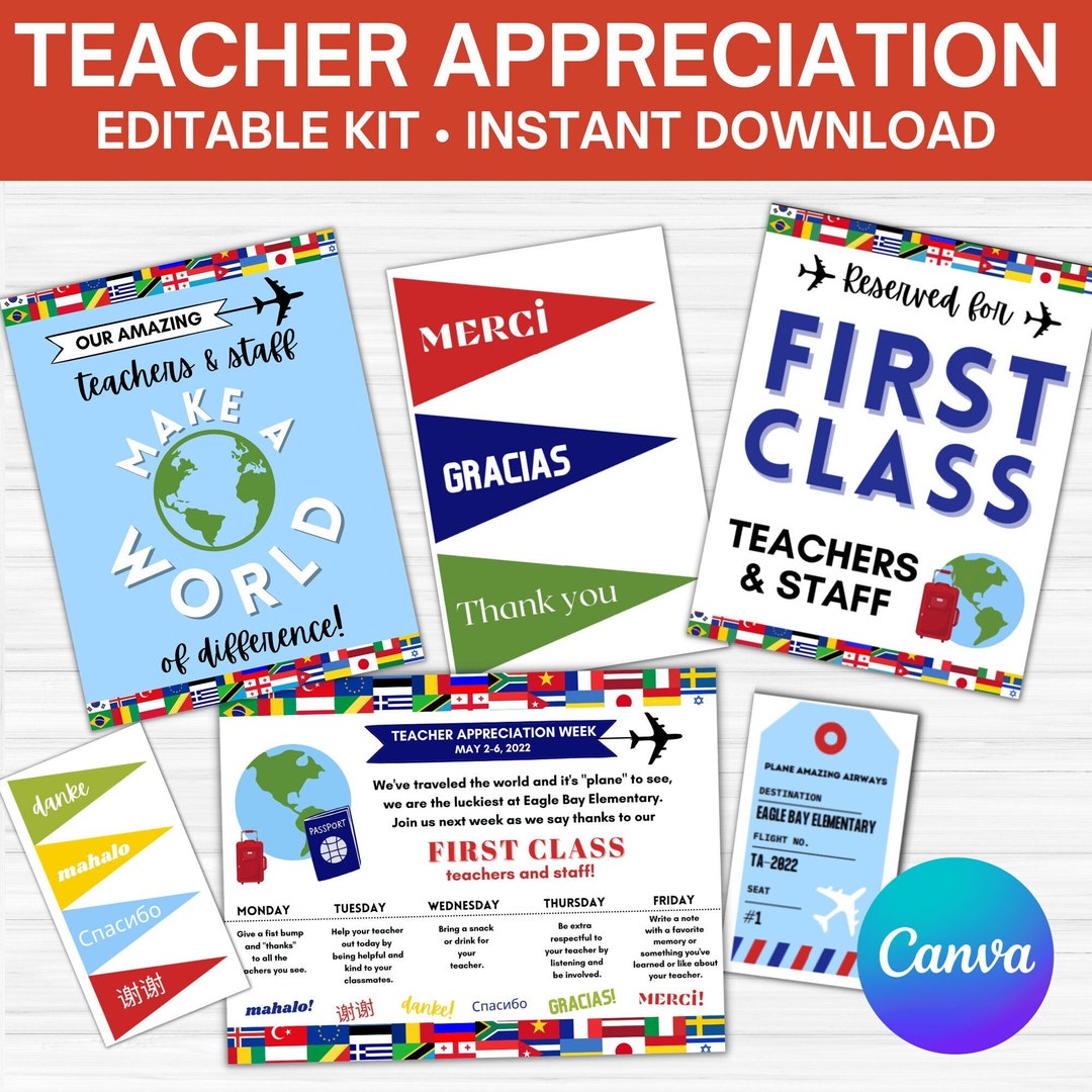 Editable World-themed Teacher Appreciation Week Printable Bundle ...