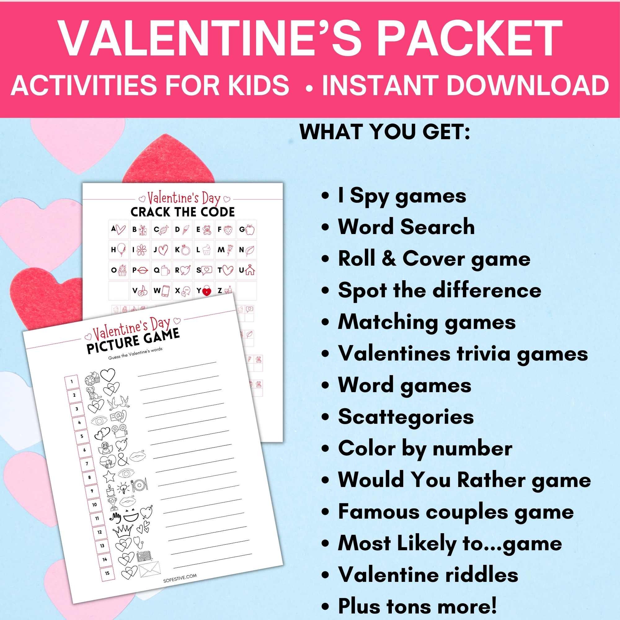 55-page Valentine's Day Activity Packet- Printable Valentines ...