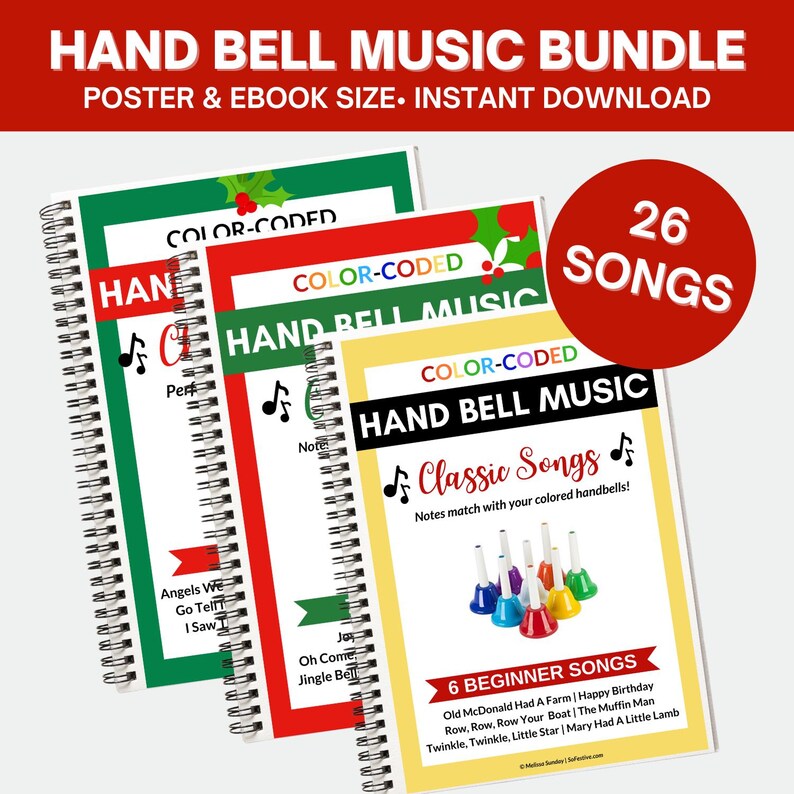 26 Hand Bell Music Song Sheets | Color-coded Hand Bell Songs | Instant ...