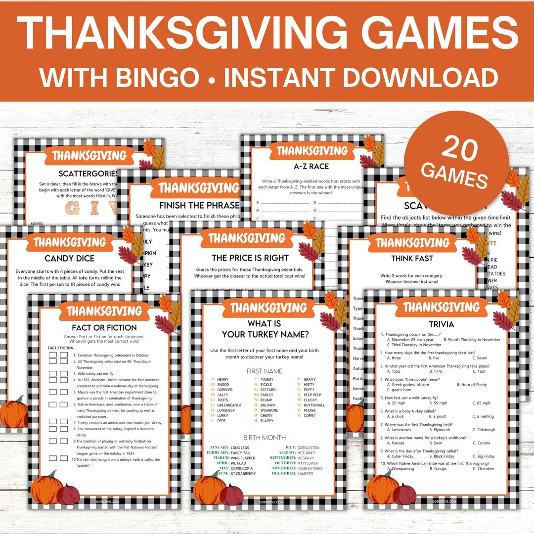 Thanksgiving Party Games Bundle, Printable Thanksgiving Games ...