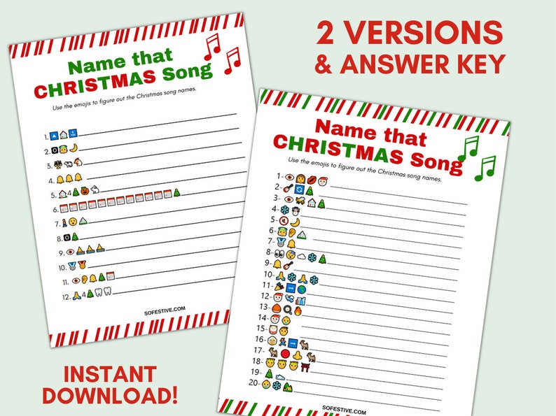 Christmas Songs Emoji Game | Name That Tune Pictionary | Printable ...