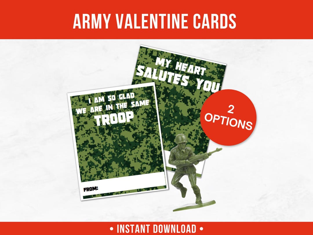 Army Valentine's Day Cards | Printable Valentines for Kids - Etsy