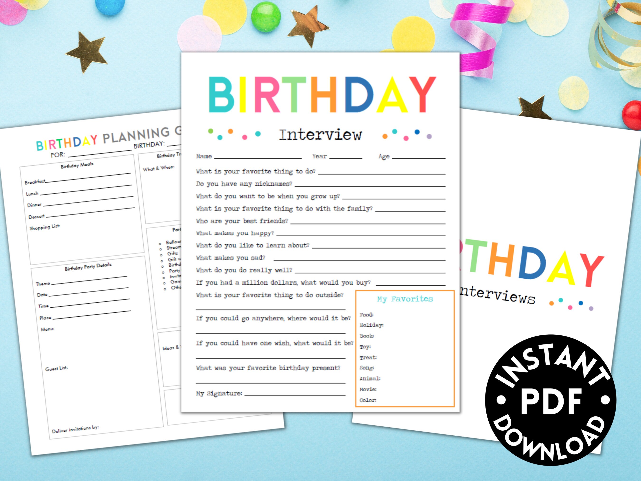 Birthday Interview Printable Birthday Questions Birthday - Etsy