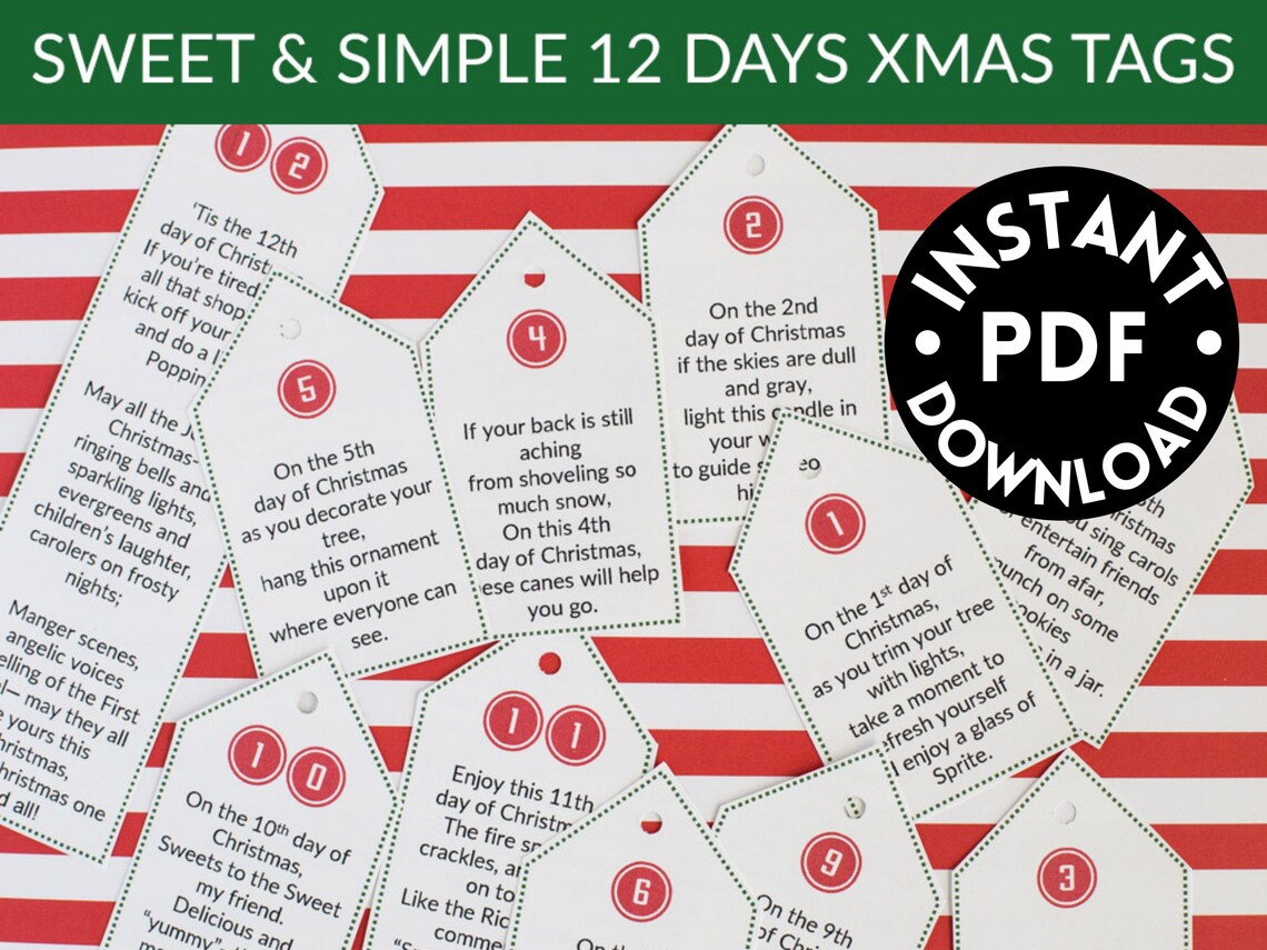 Sweet & Simple 12 Days of Christmas Poem Tags Christmas Gift - Etsy