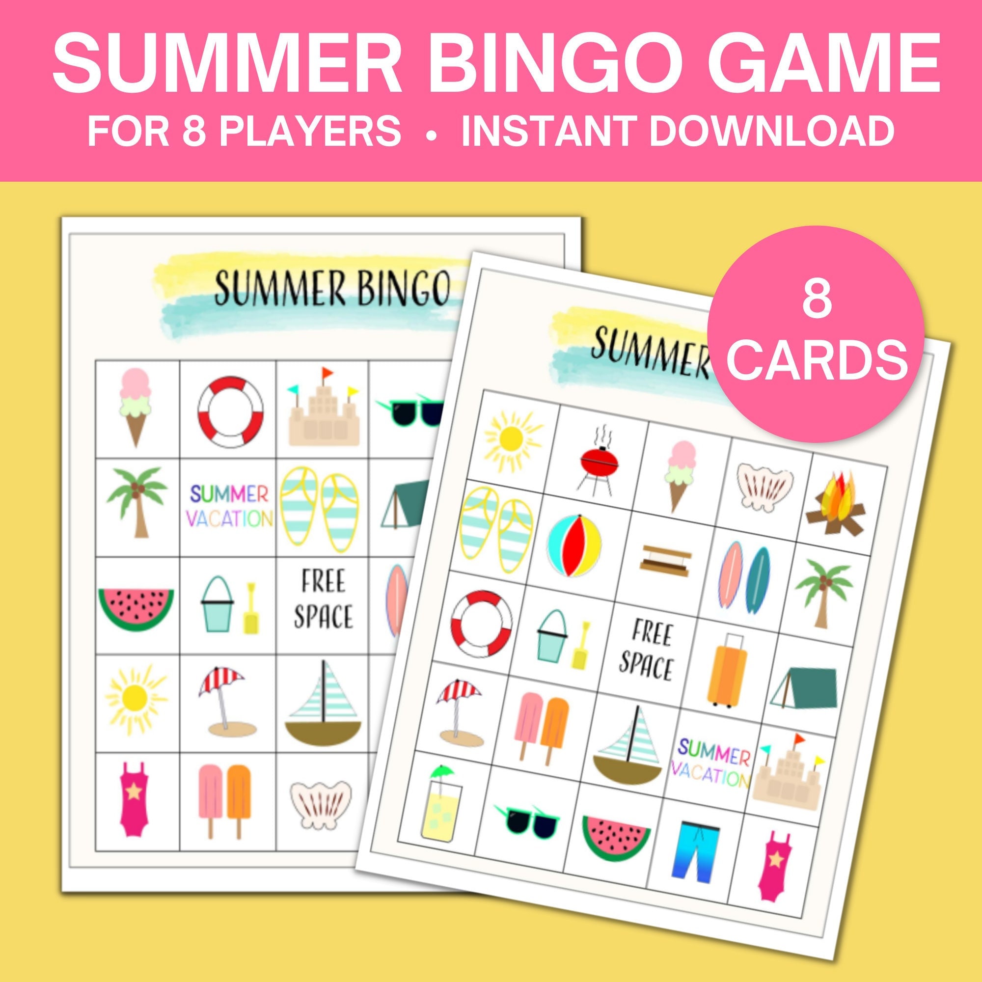 Summer Bingo- Summertime Bingo Game- Summer Game- Seasons Bingo ...