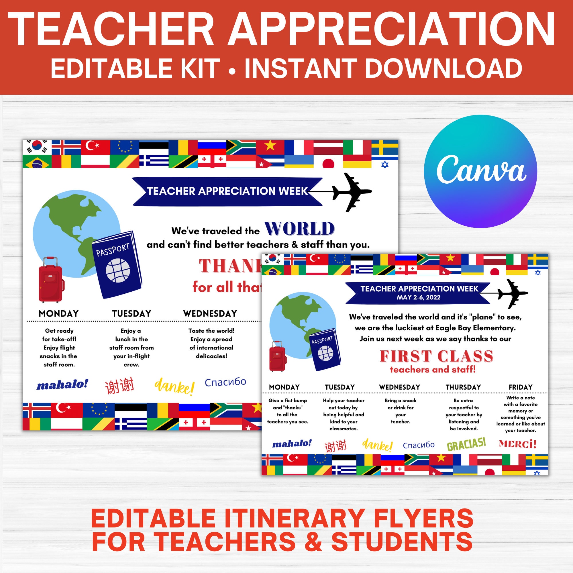 Editable World-themed Teacher Appreciation Week Printable Bundle ...