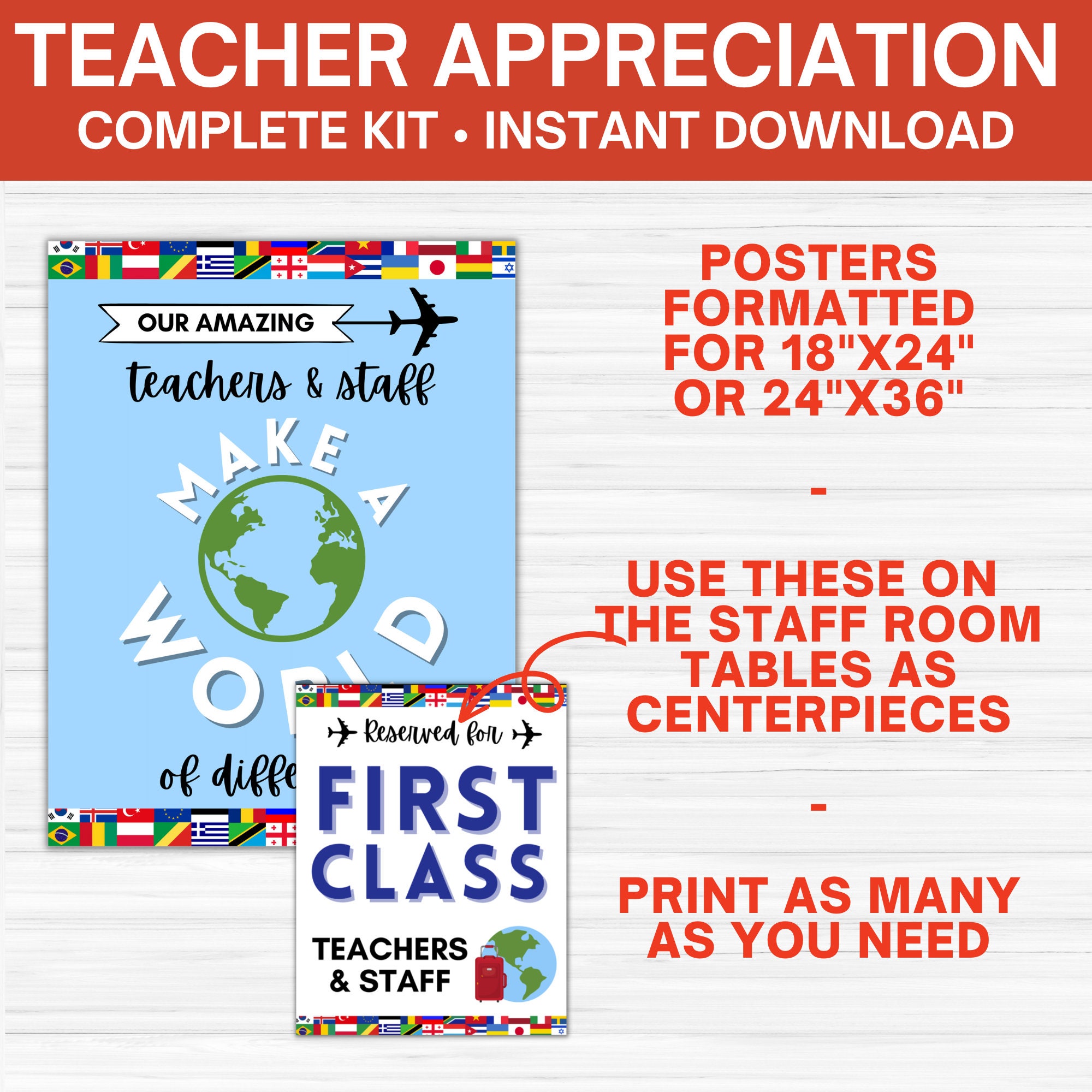 Editable World-themed Teacher Appreciation Week Printable Bundle ...