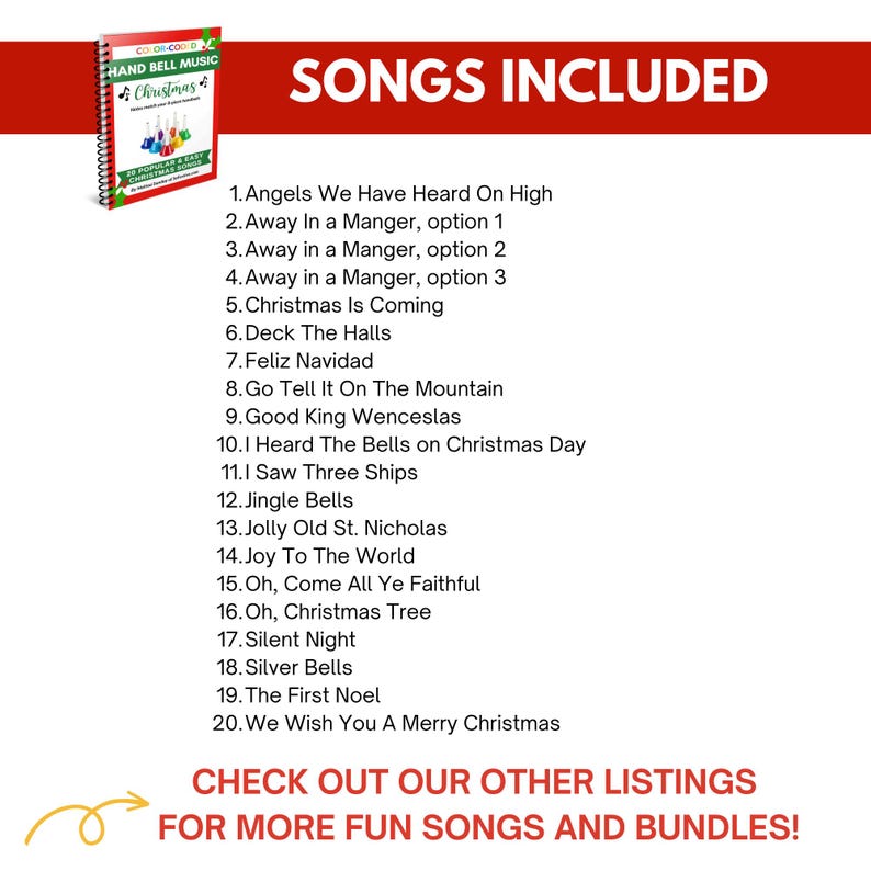 Christmas Hand Bell Music Bargain Bundle-20 Christmas Songs- Colored ...