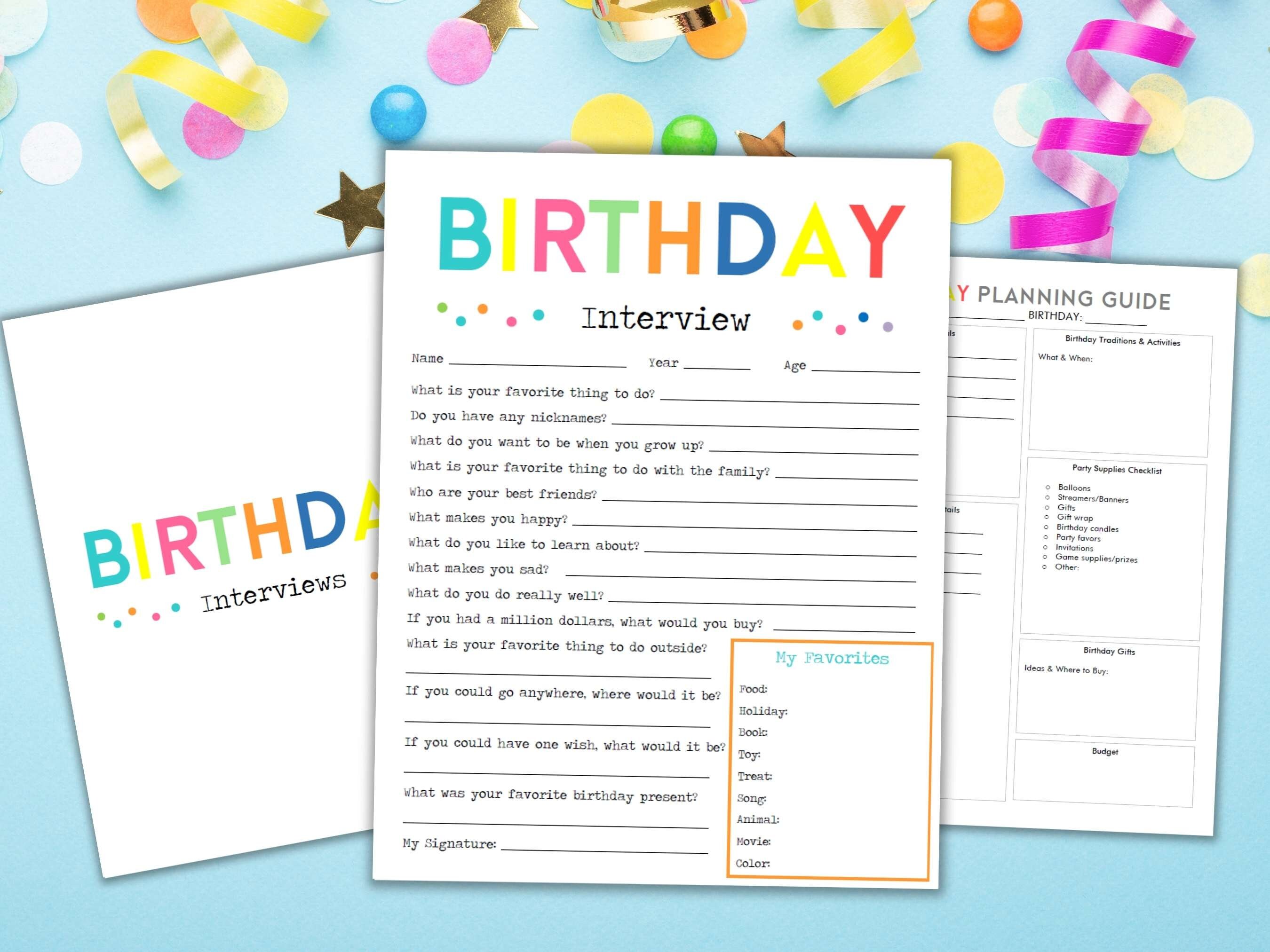 Birthday Interview Printable Birthday Questions Birthday | Etsy