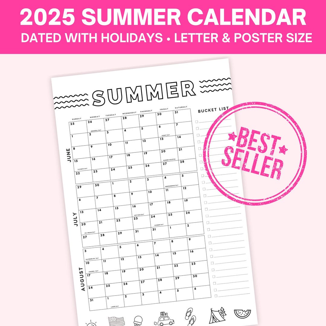 PRINTABLE Summer Countdown Poster Calendar - Summer 2025 Calendar ...