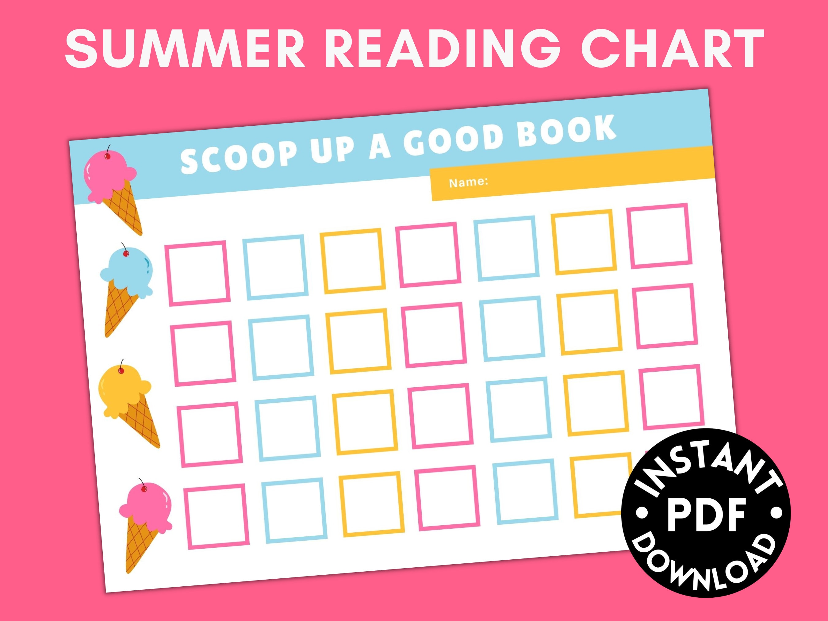 Summer Reading Chart- Ice Cream Reading Chart- Instant Digital Download ...