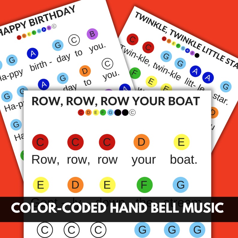 26 Hand Bell Music Song Sheets | Color-coded Hand Bell Songs | Instant ...