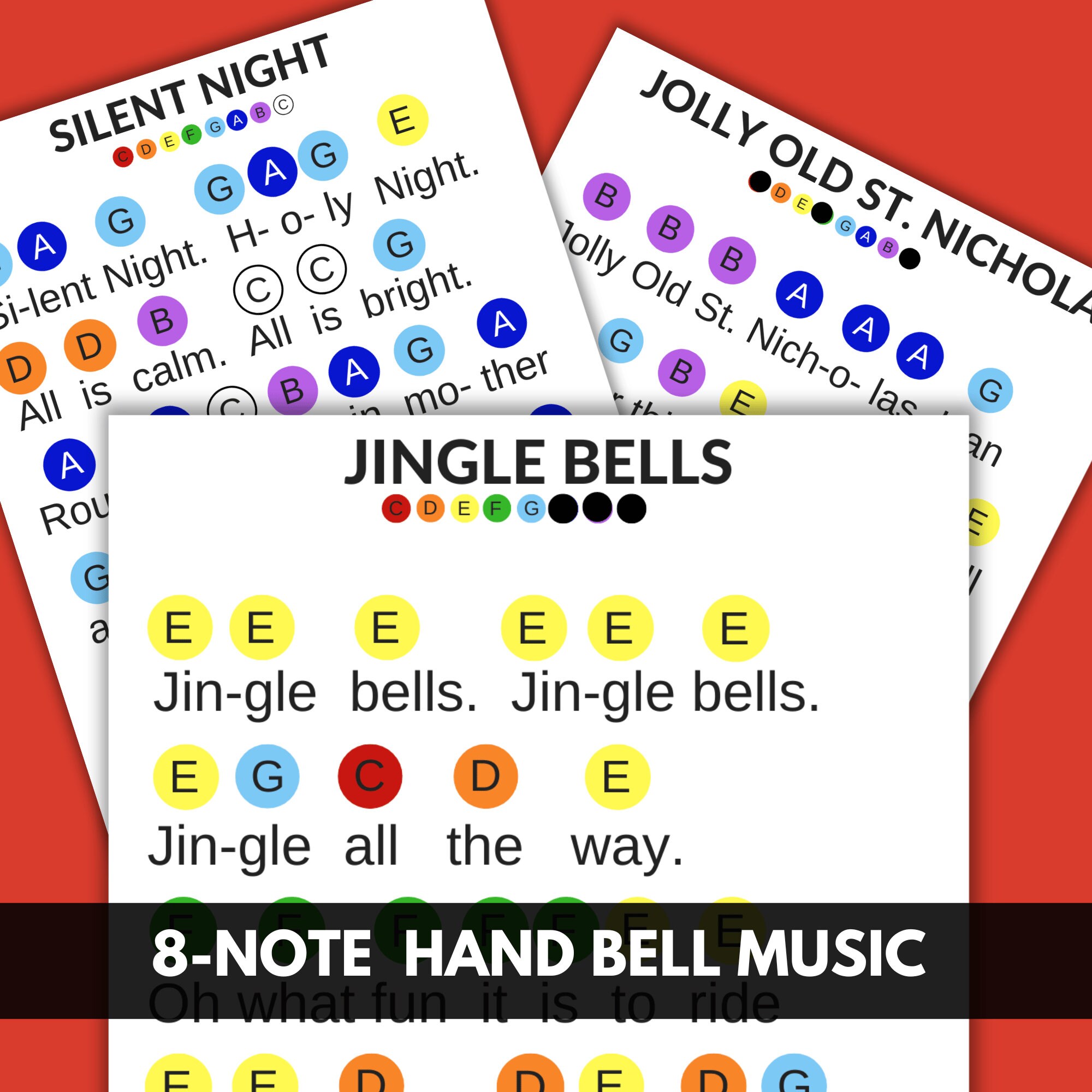 Christmas Hand Bell Music Bargain Bundle-20 Christmas Songs- Colored ...