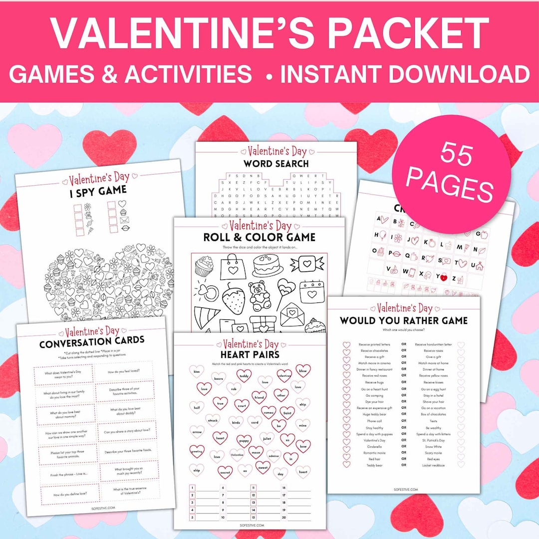 55-page Valentine's Day Activity Packet- Printable Valentines ...