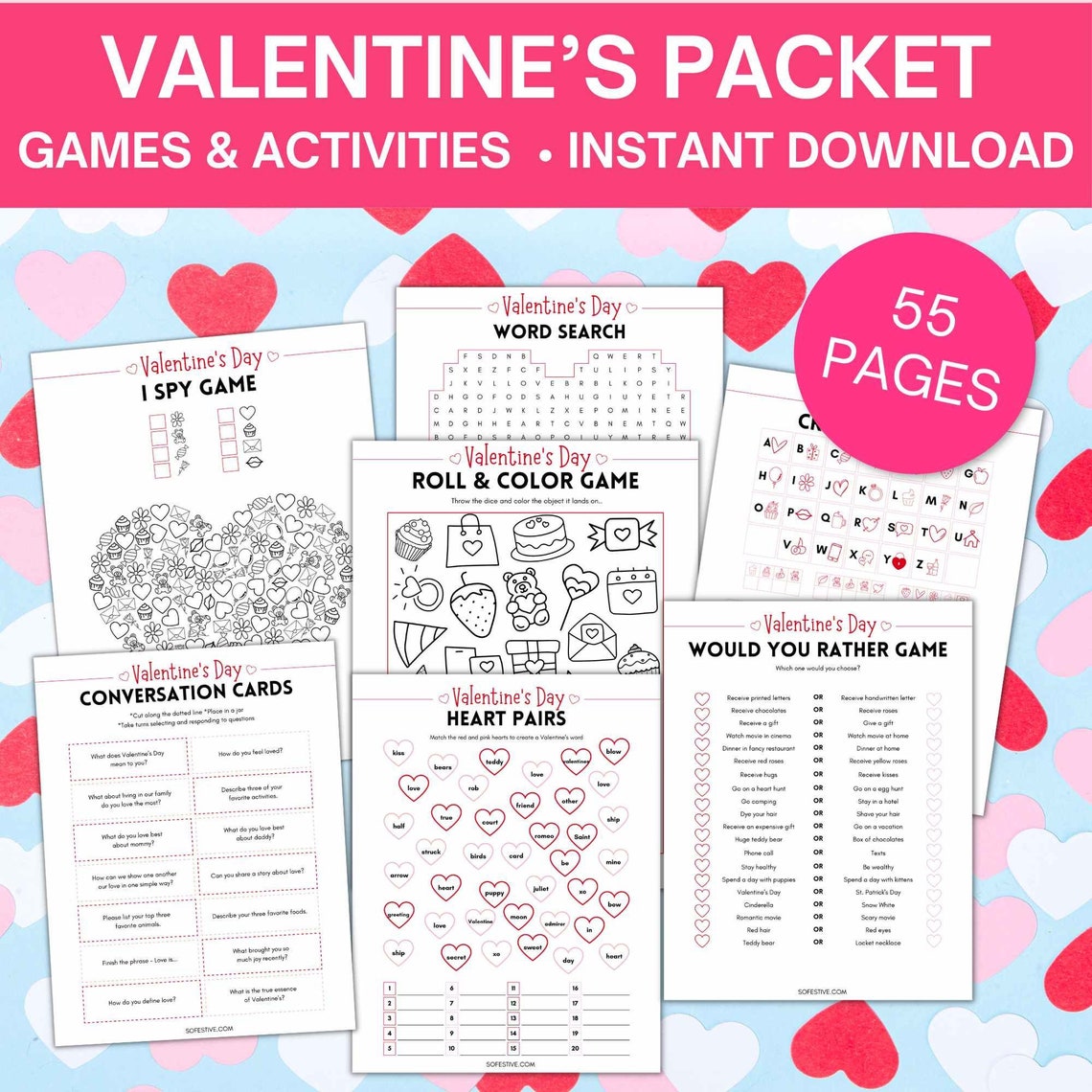 55-page Valentine's Day Activity Packet- Printable Valentines ...