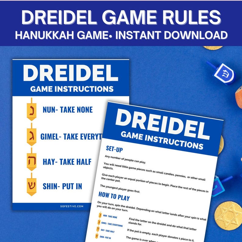 Dreidel Instructions - Learn to Play Dreidel Game - Sivivon- Hanukkah ...