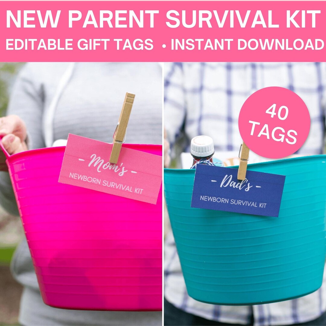 EDITABLE Newborn Survival Kit Gift Tags- Creative Baby Shower Gift Idea ...