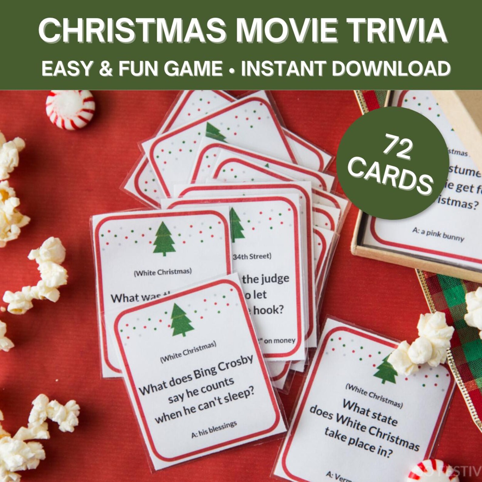 72 Christmas Movie Trivia Game Cards | Christmas Party Game | Christmas ...