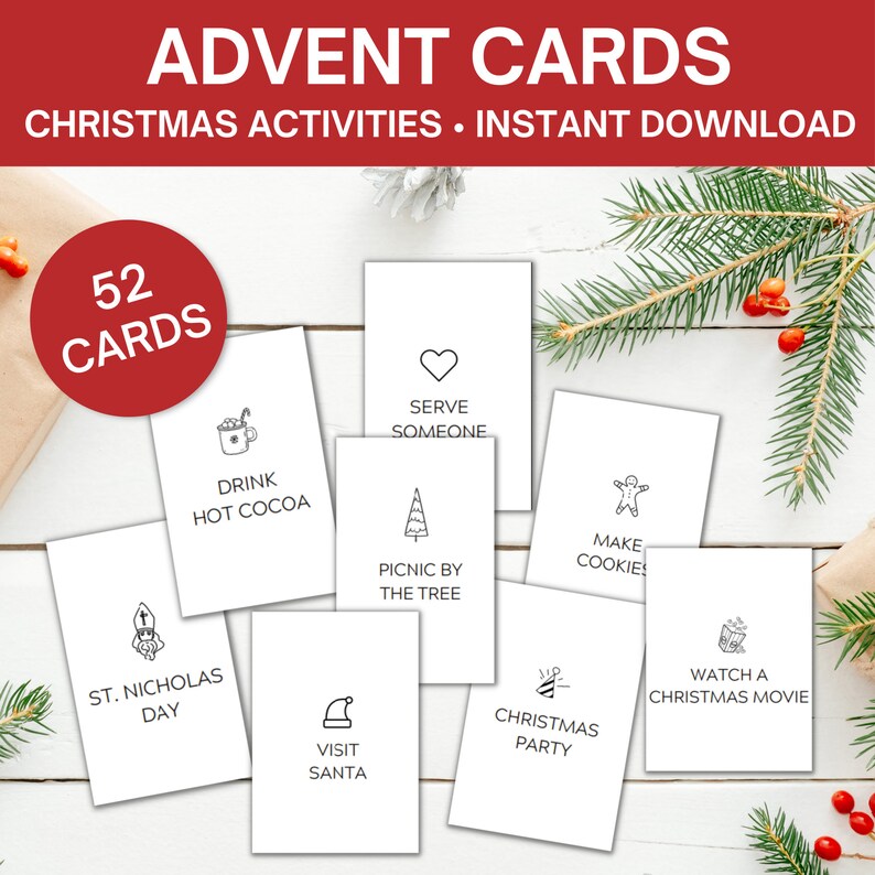 52 Advent Activity Cards- Christmas Advent- Christmas Activities - Etsy