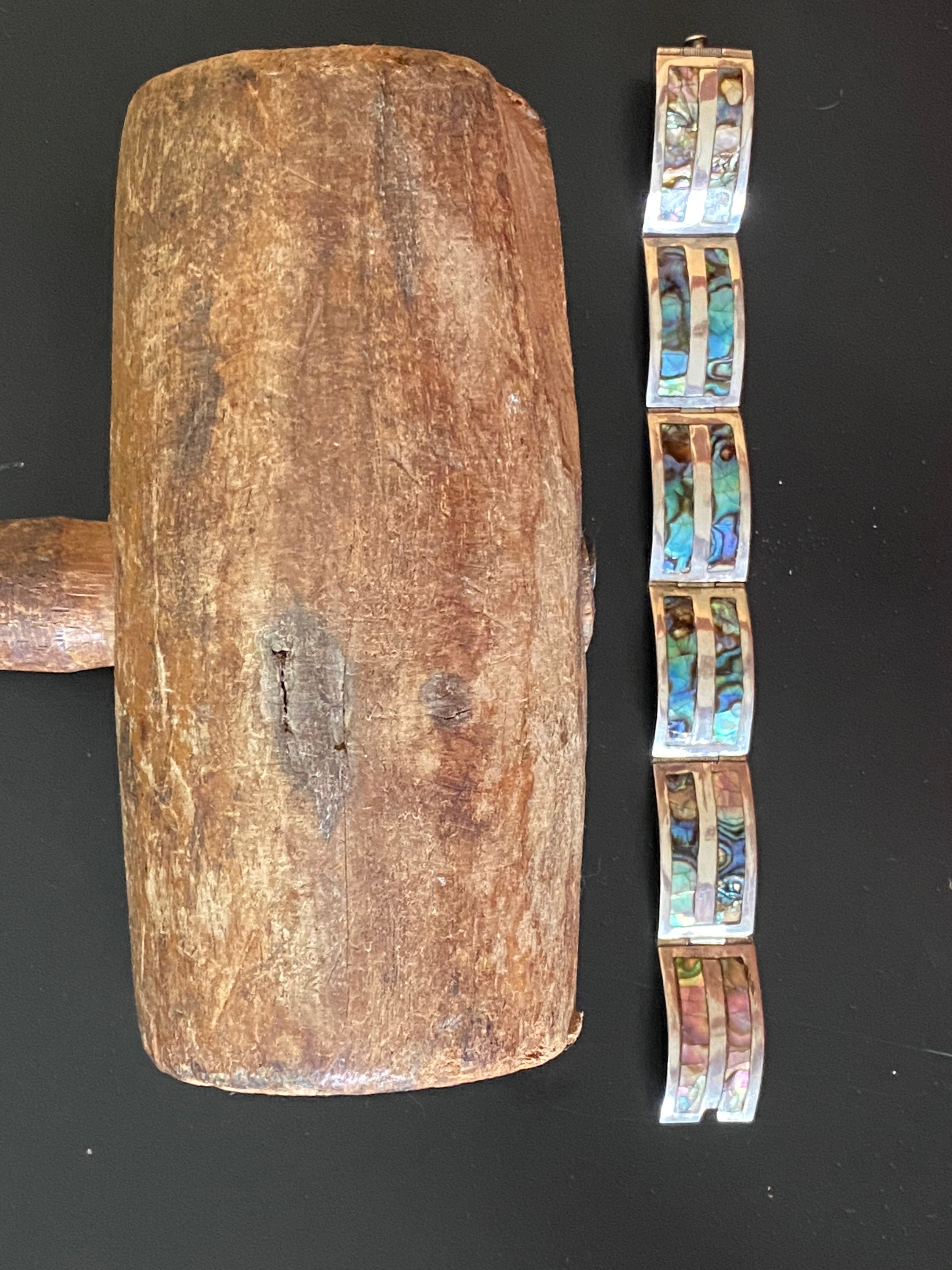 Stunning Sterling Silver and Abalone Shell Hinged Bracelet by Talleres ...