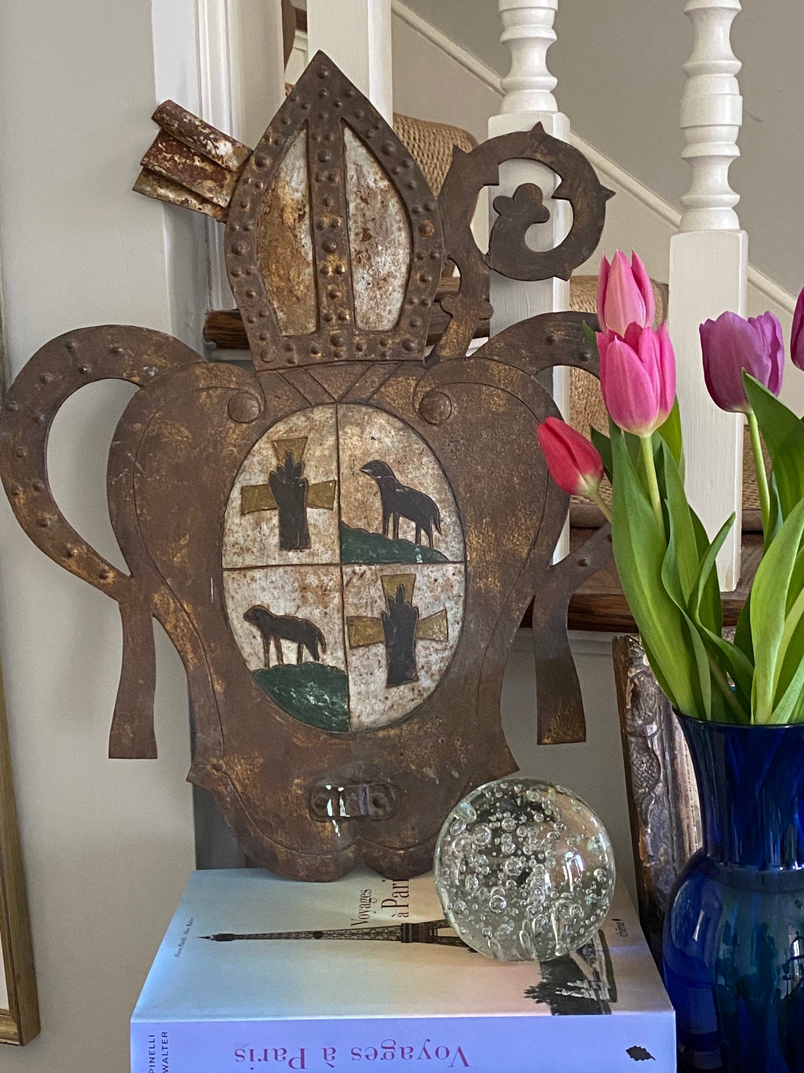 Wonderful polychrome iron crest continental hand painted | Etsy