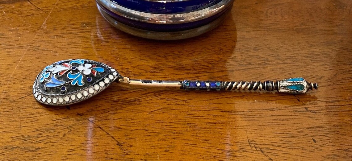 Antique Russian Sterling Silver Enamel Kvosh Spoon, Ivan Saltykov ...