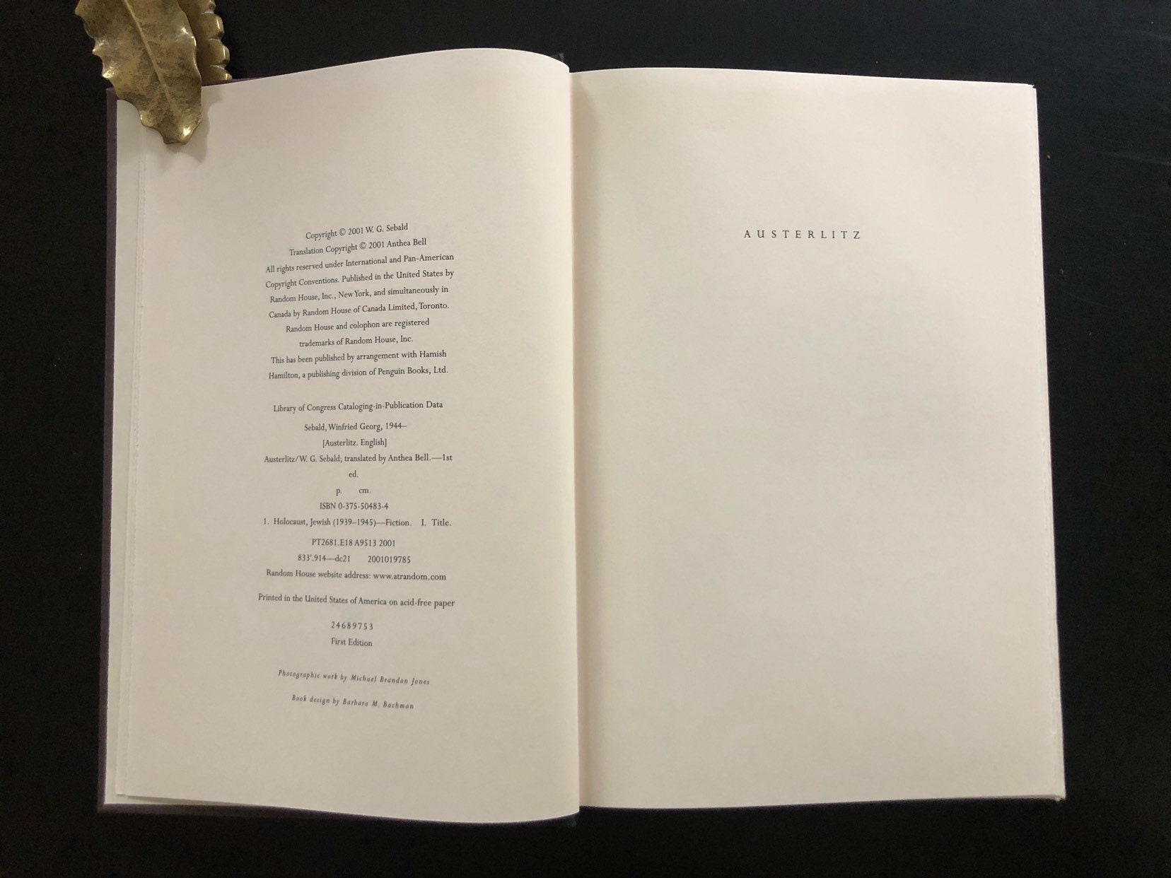 Austerlitz by W.G. Sebald, Hardback Book, First Edition, First Issue ...