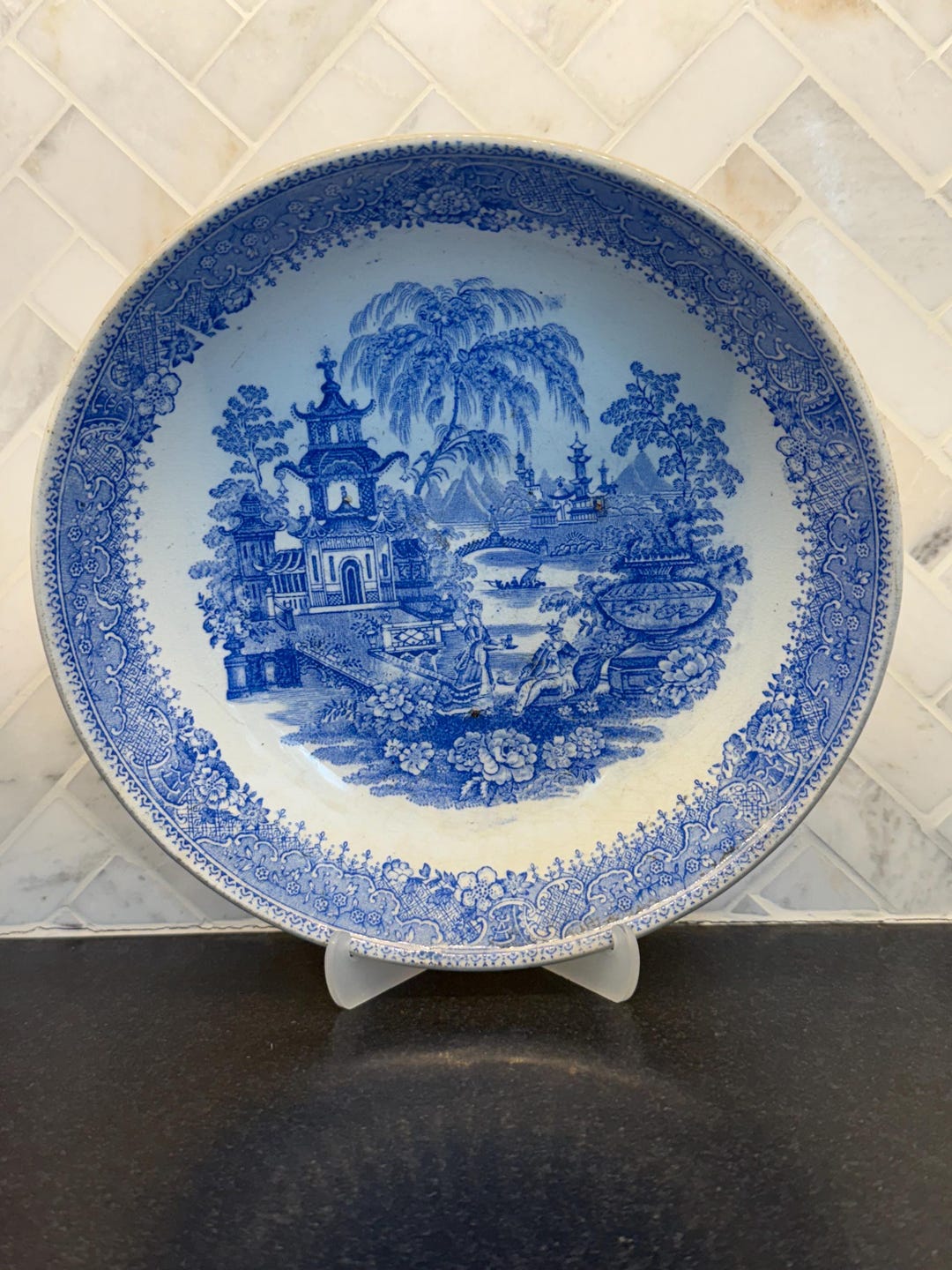 Antique Adams Ironstone Blue and White Transferware Shallow Bowl, With ...