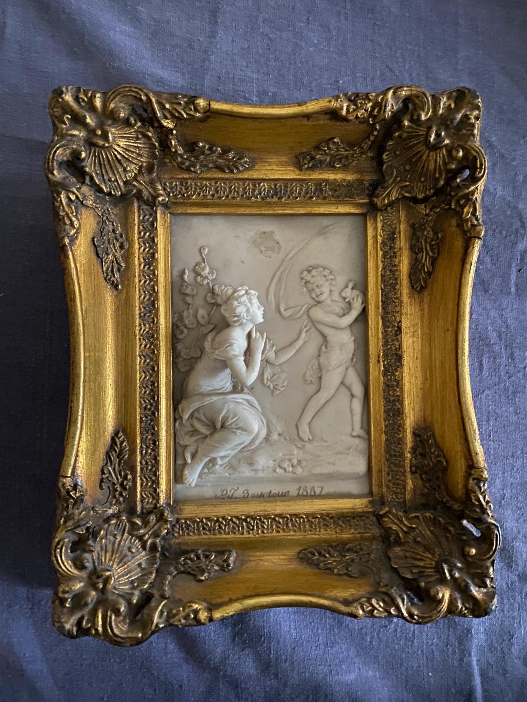 Early to Mid 20th Century Cast Marble Relief Sculpture, Framed, Girl ...
