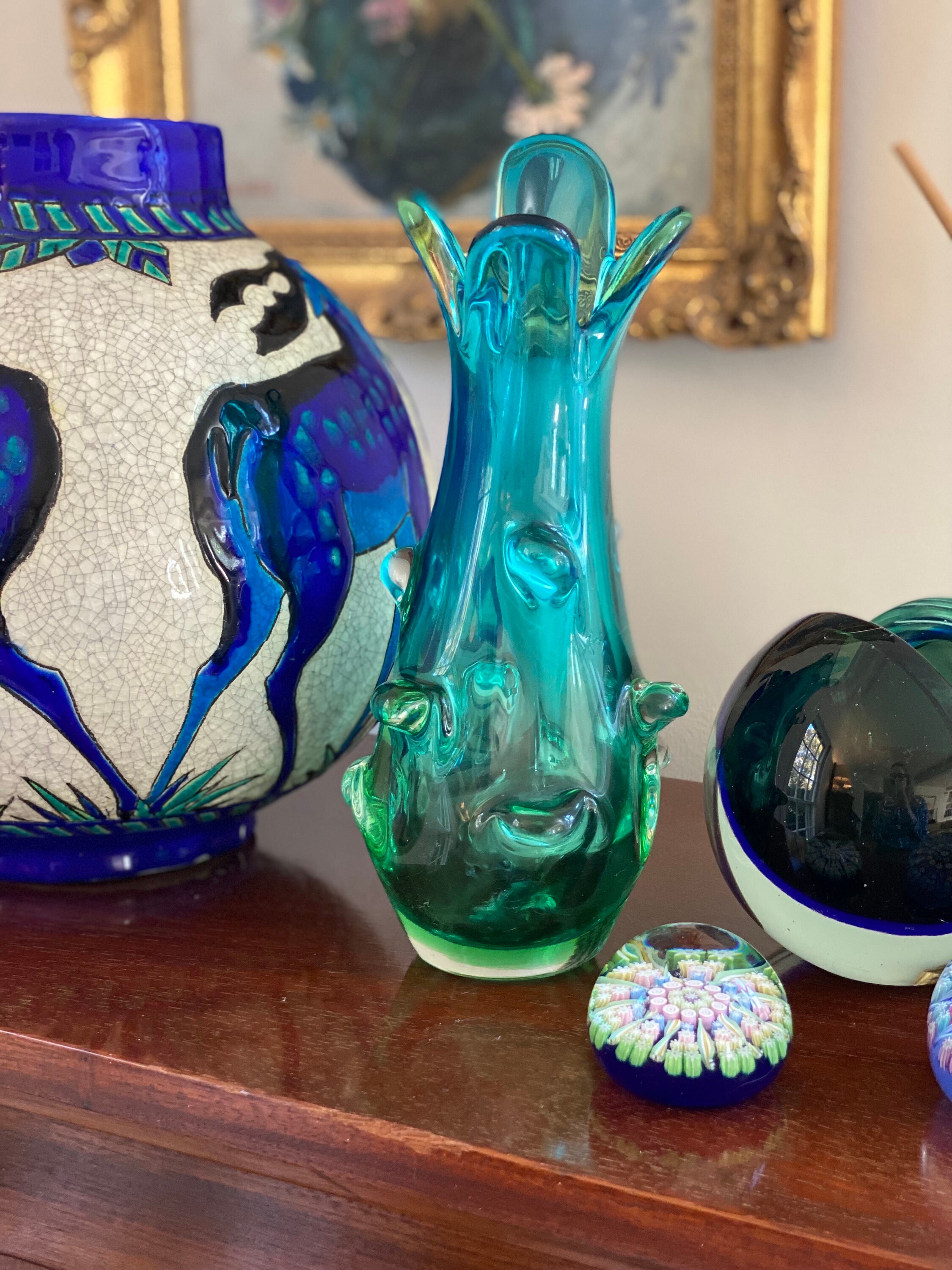Stunning Jan Beranek Handblown Vase, Green and Blue, Skrdlovice, Czech ...