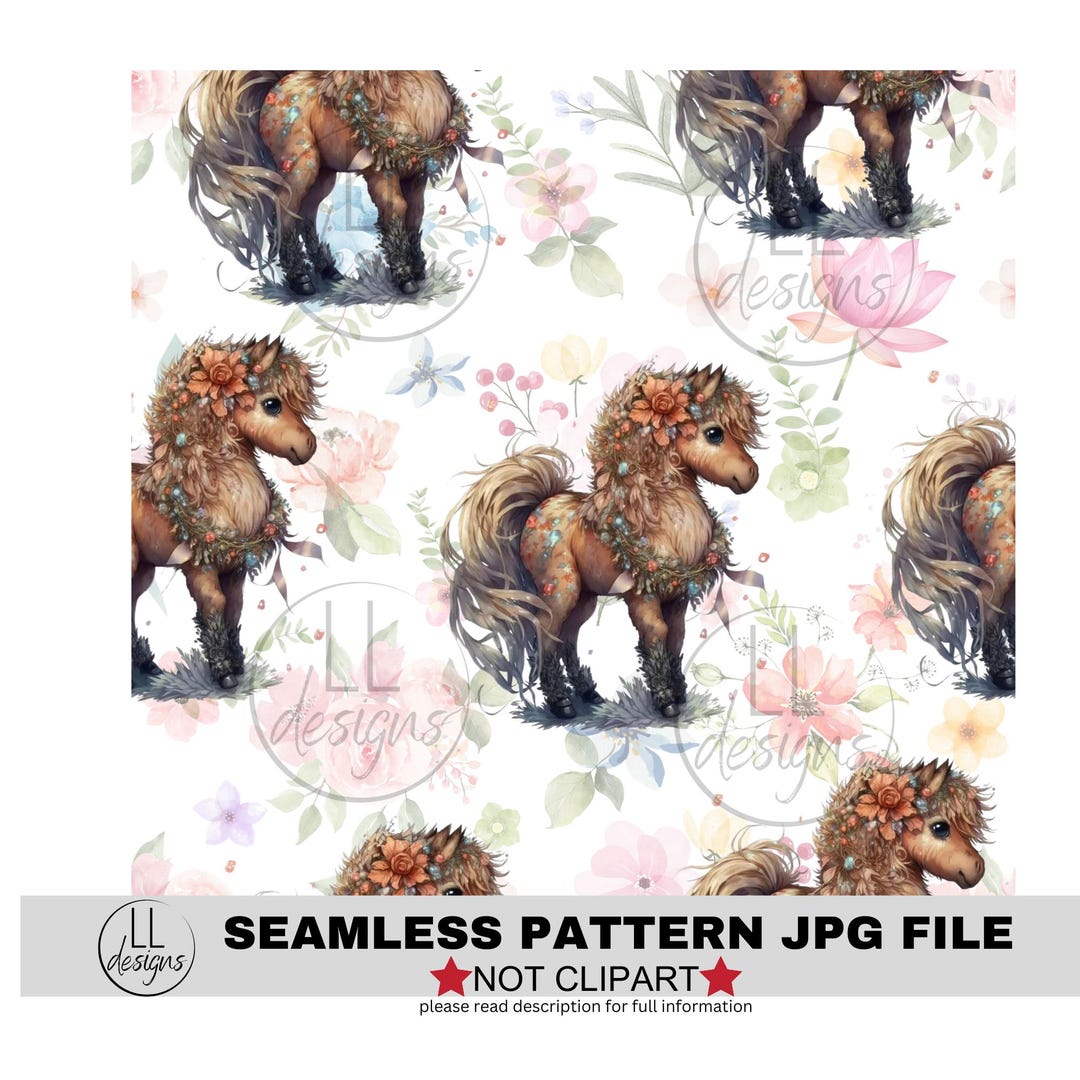 Pretty Pony Floral Horses Flower Pretty JPG Seamless Pattern, Digital ...