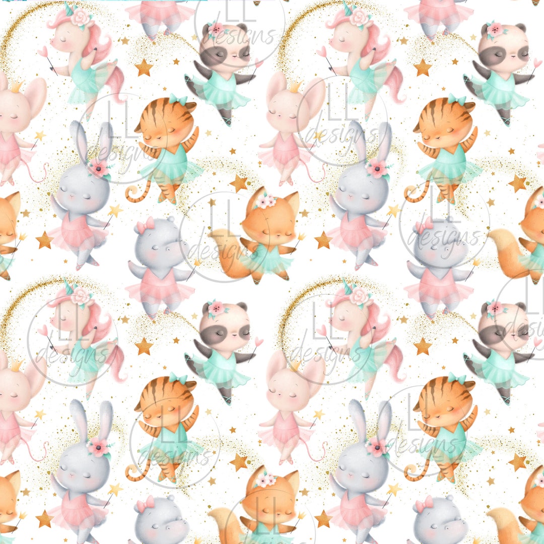 Ballerina Stuffies Animals Cute Seamless Pattern, Digital Paper,digital ...