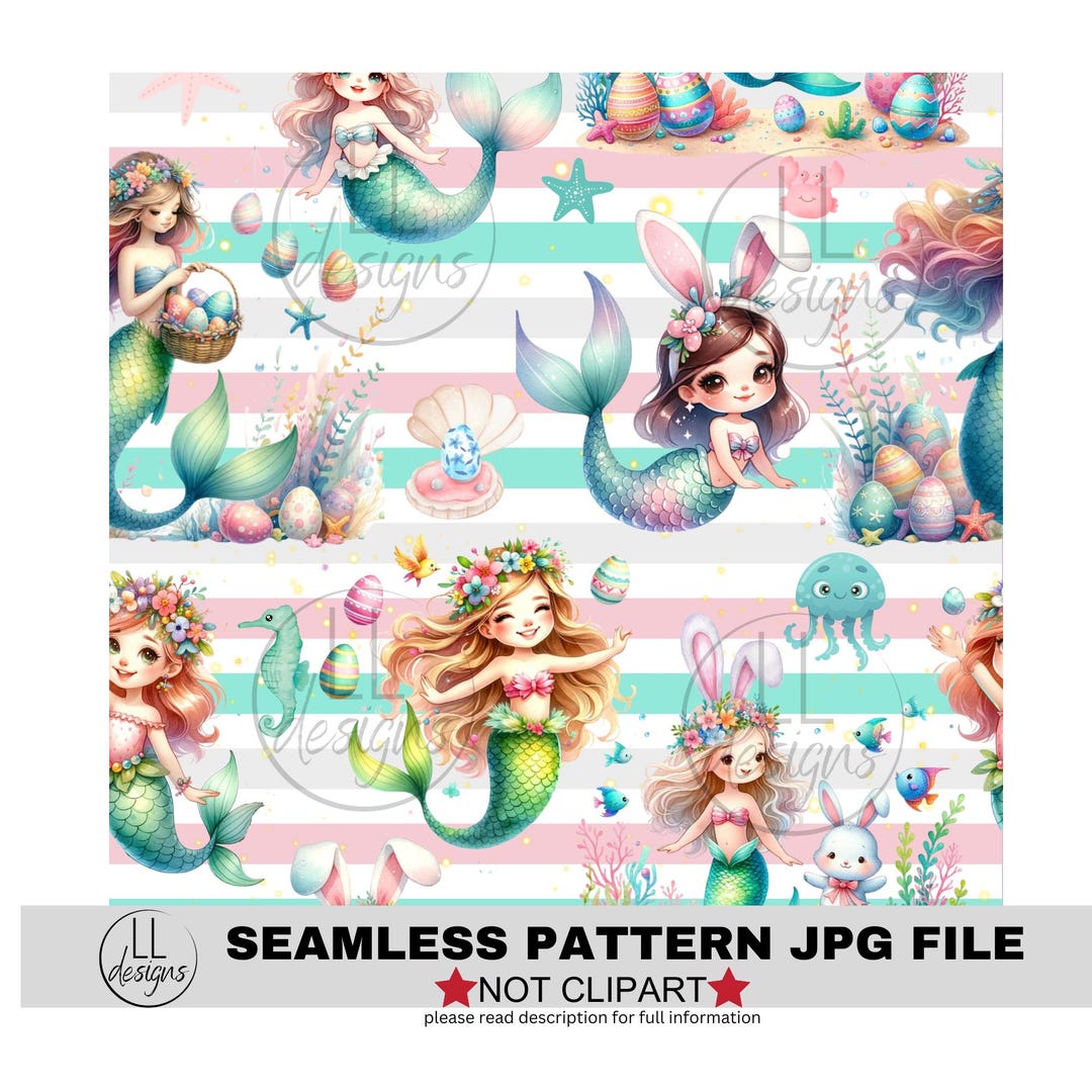 Easter Mermaids Pastel JPG Under the Sea Seamless Pattern, Digital ...