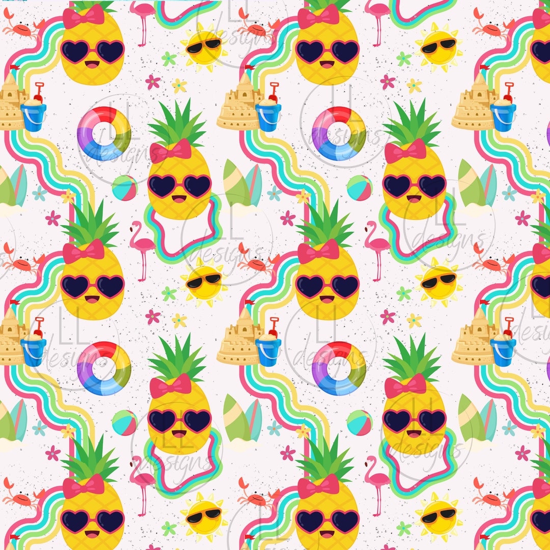 Pink Pineapple Beach Summer Seamless Pattern, Digital Paper,digital ...