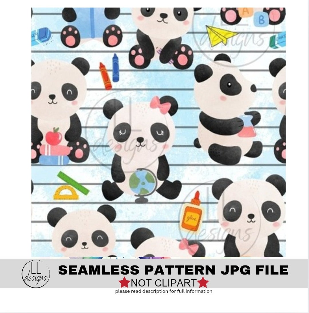 Cute Pandas Learning Back to School Seamless Pattern, Digital Paper ...