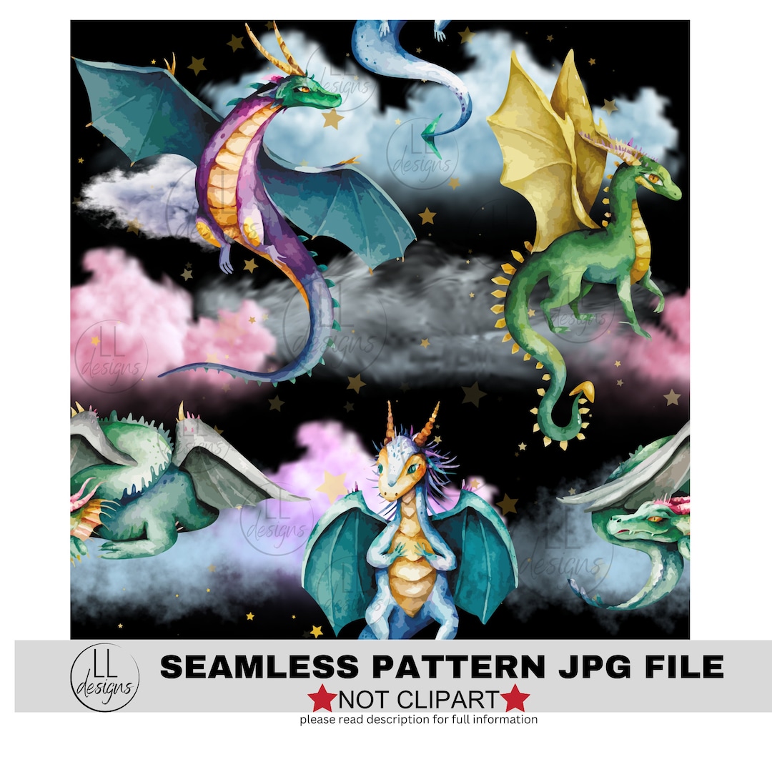 Dragons Clouds Night Seamless Pattern, Digital Paper,digital,paper ...