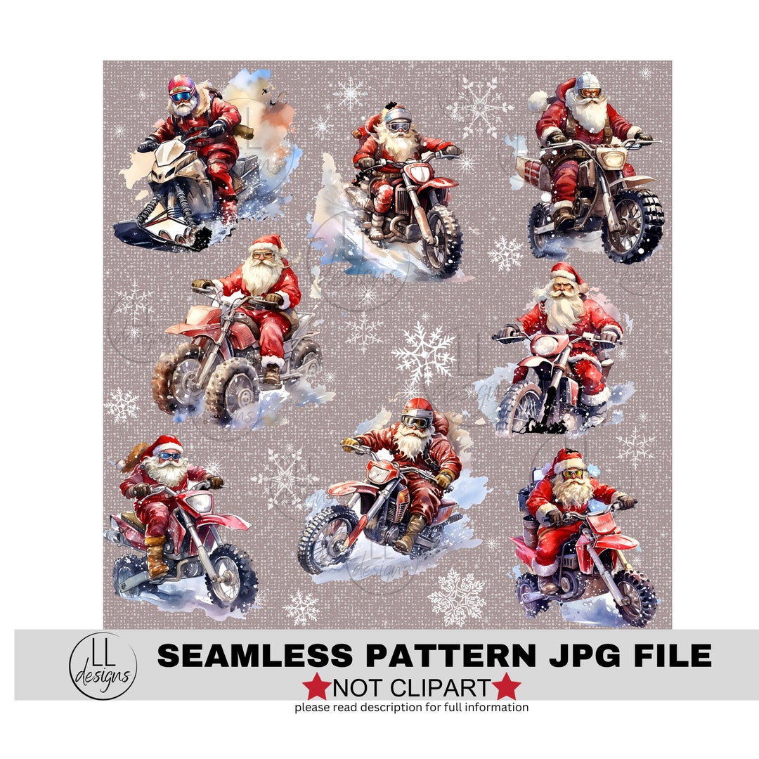 Santa Motorcycle ATV Snowmobile Festive Christmas Holiday Seamless ...