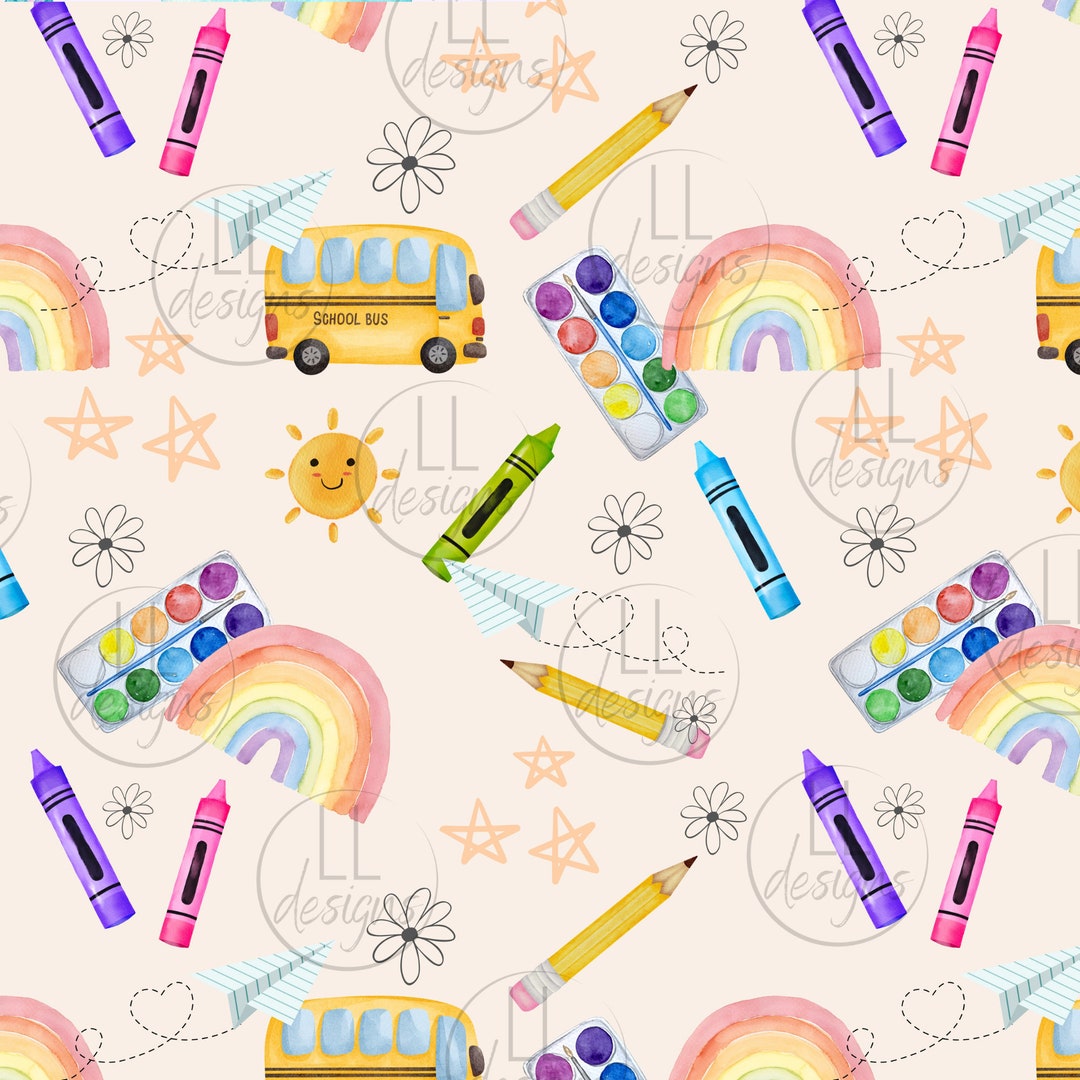 Watercolor School Bus Crayon Back to School Seamless Pattern - Etsy
