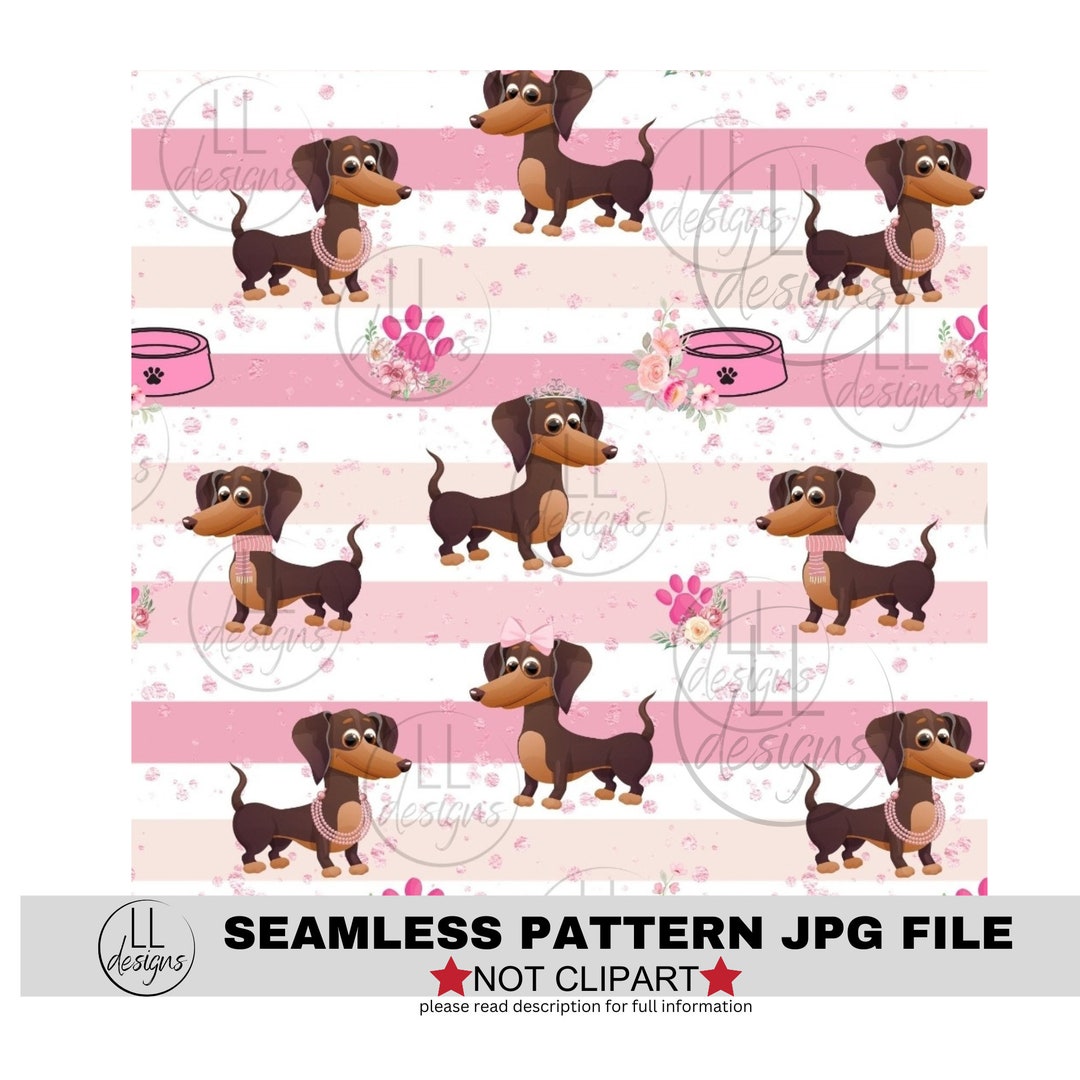 Pink Weiner Dog Dachshund Seamless Pattern, Digital Paper,digital,paper ...