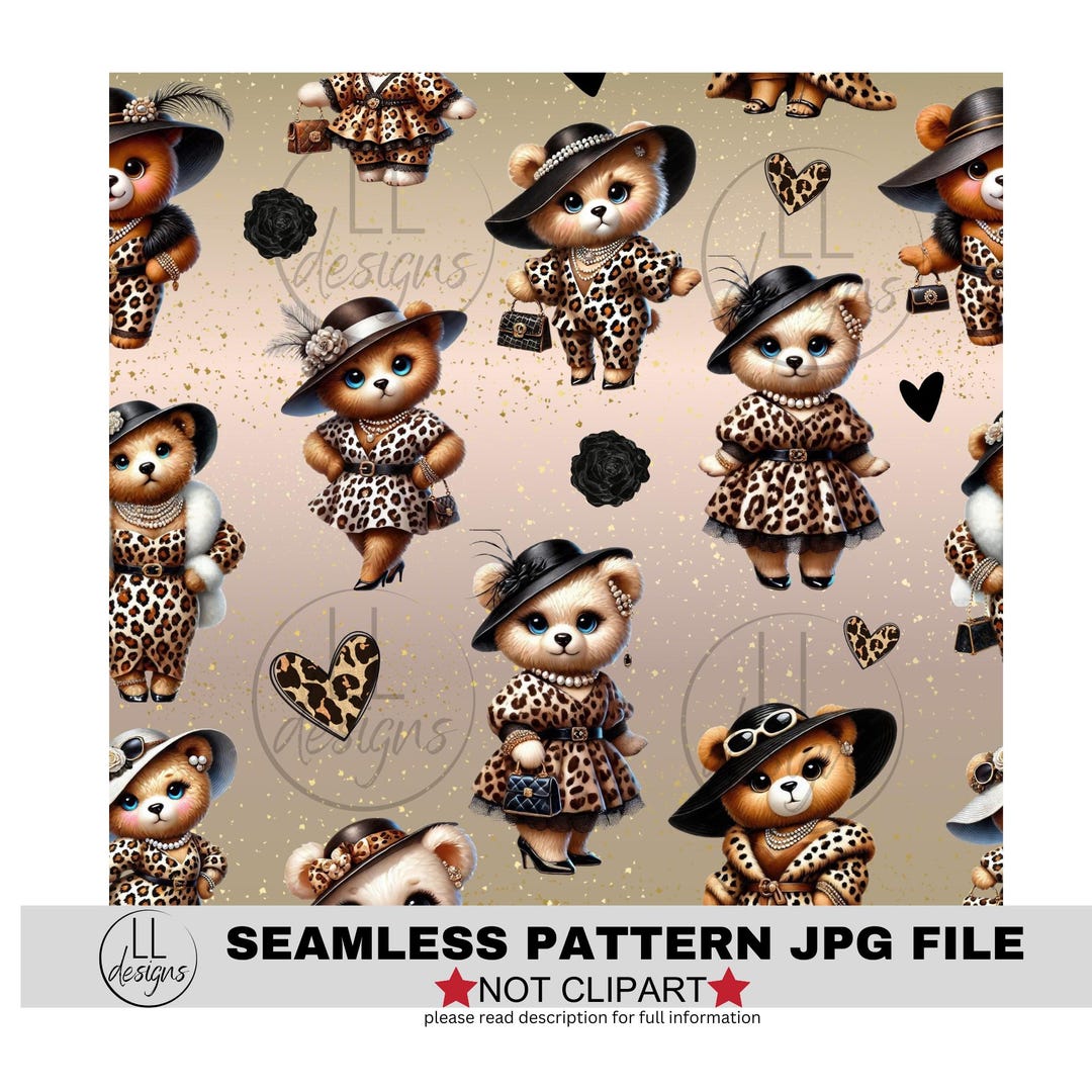 Posh Leopard Teddy Bears Seamless JPG Pattern Digital Paper,digital ...