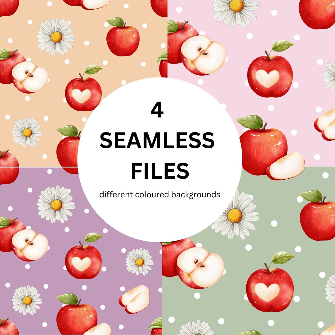 4 FILES - Daisy Apples Back to School Seamless Pattern, Digital Paper ...