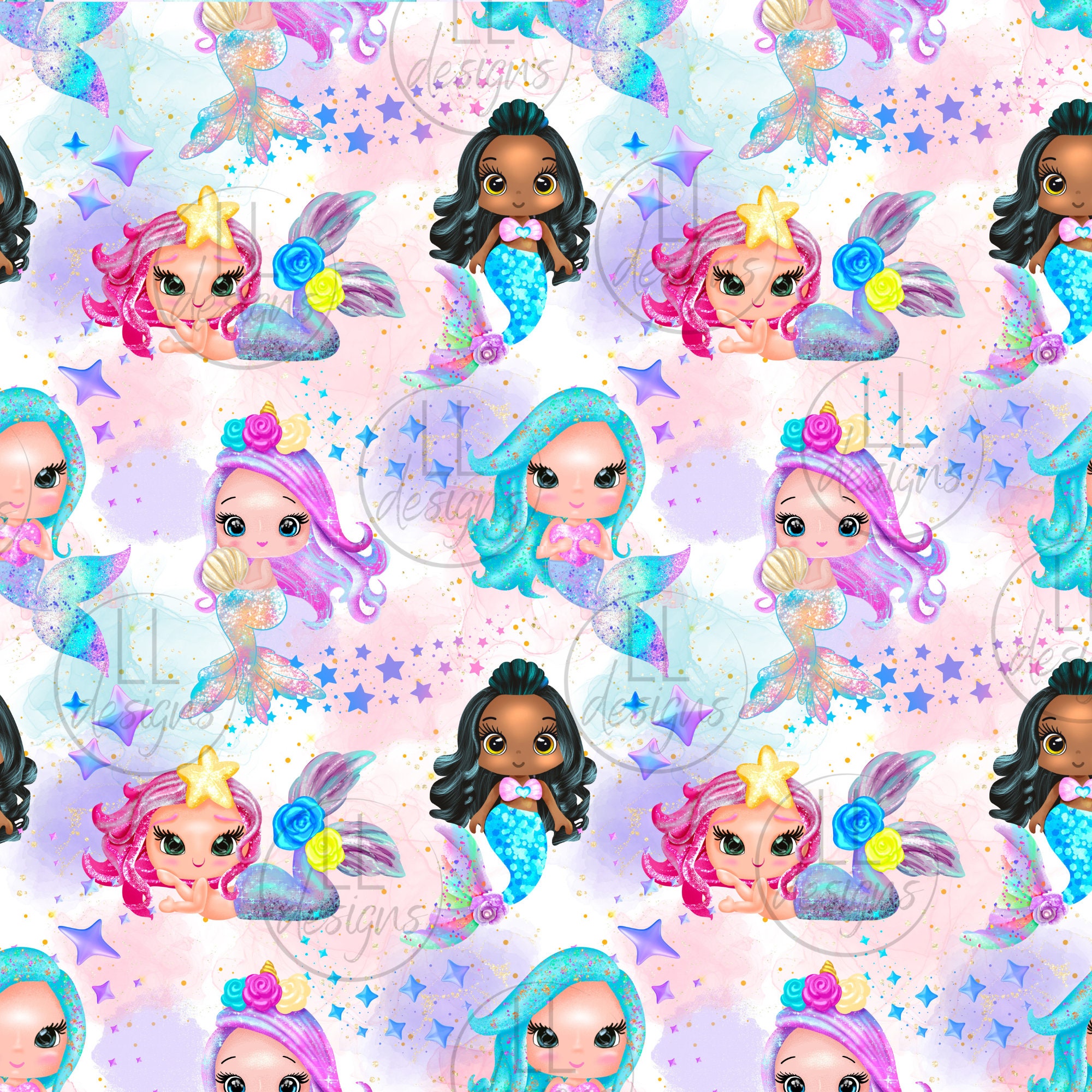 Beautiful Sparkle Pink Purple Mermaids Seamless Pattern, Digital Paper ...